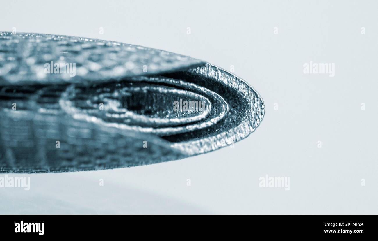 Object printed on 3D printer for metal. Close-up view of model printed ...