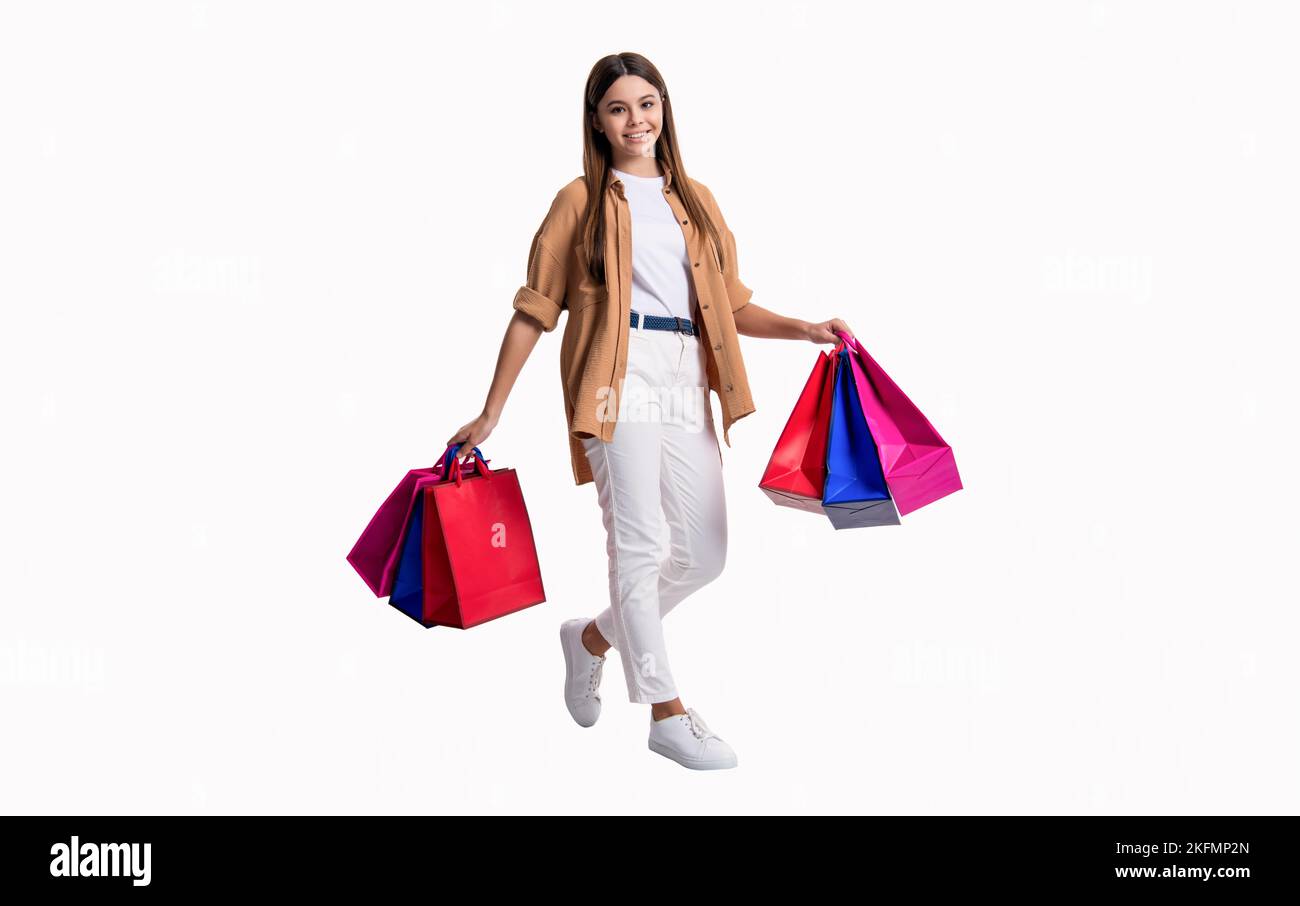 full length of shopper girl go to shop. photo of shopper girl after ...