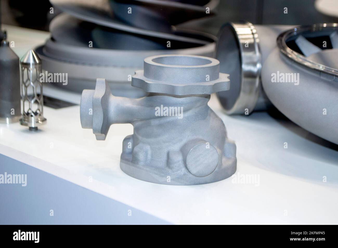 Objects printed on 3D printer for metal. Close-up view of models ...