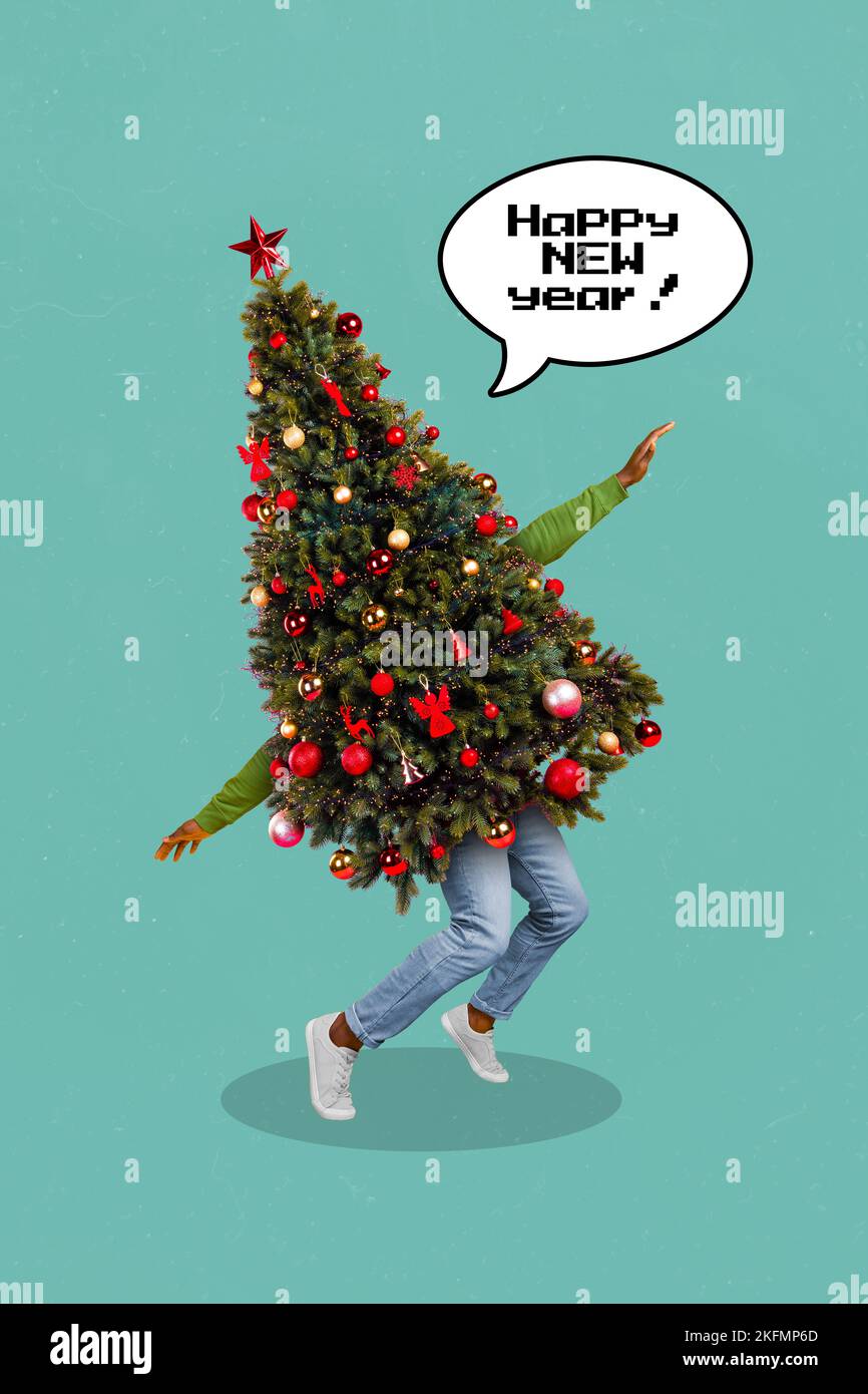 Vertical creative photo collage of funny careless person fer tree ...