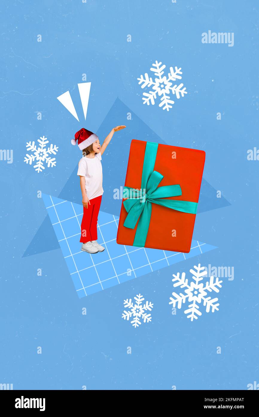 Vertical creative photo collage of funny good mood sweet child raise ...