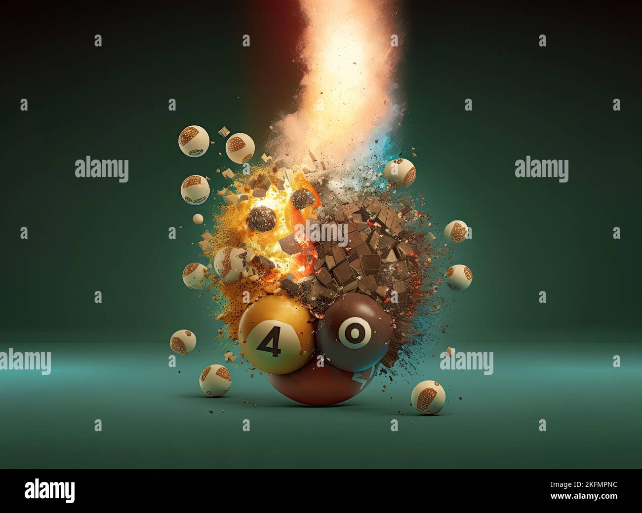 Billiard balls of American pool collided exploding in thousand pieces ...