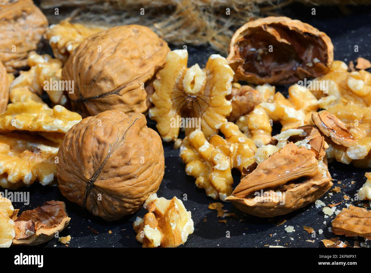 broken shells of walnuts with the edible kernel inside Stock Photo - Alamy