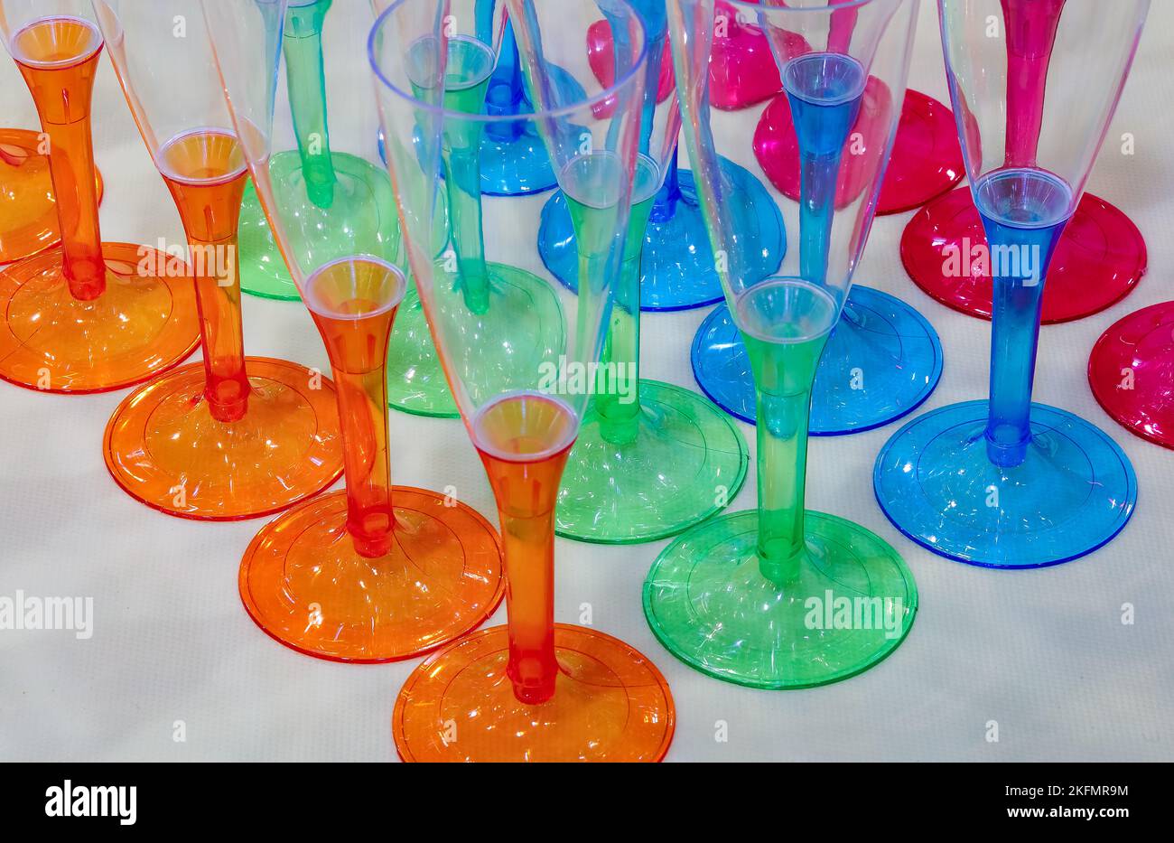goblets for drinking champagne with many colors during the reception ...