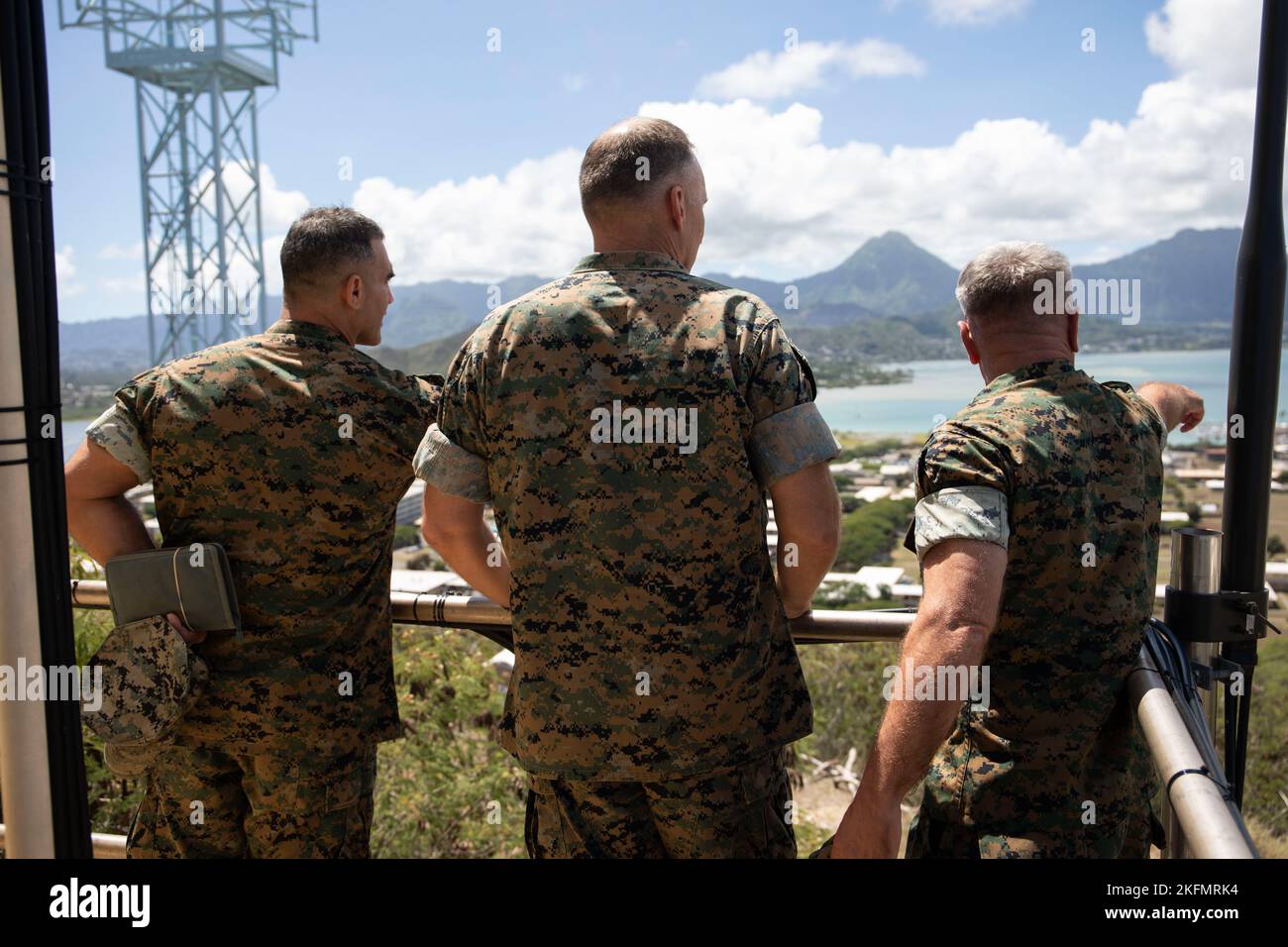 U.S. Marine Corps Maj. Gen. Eric Austin, center, commanding general ...