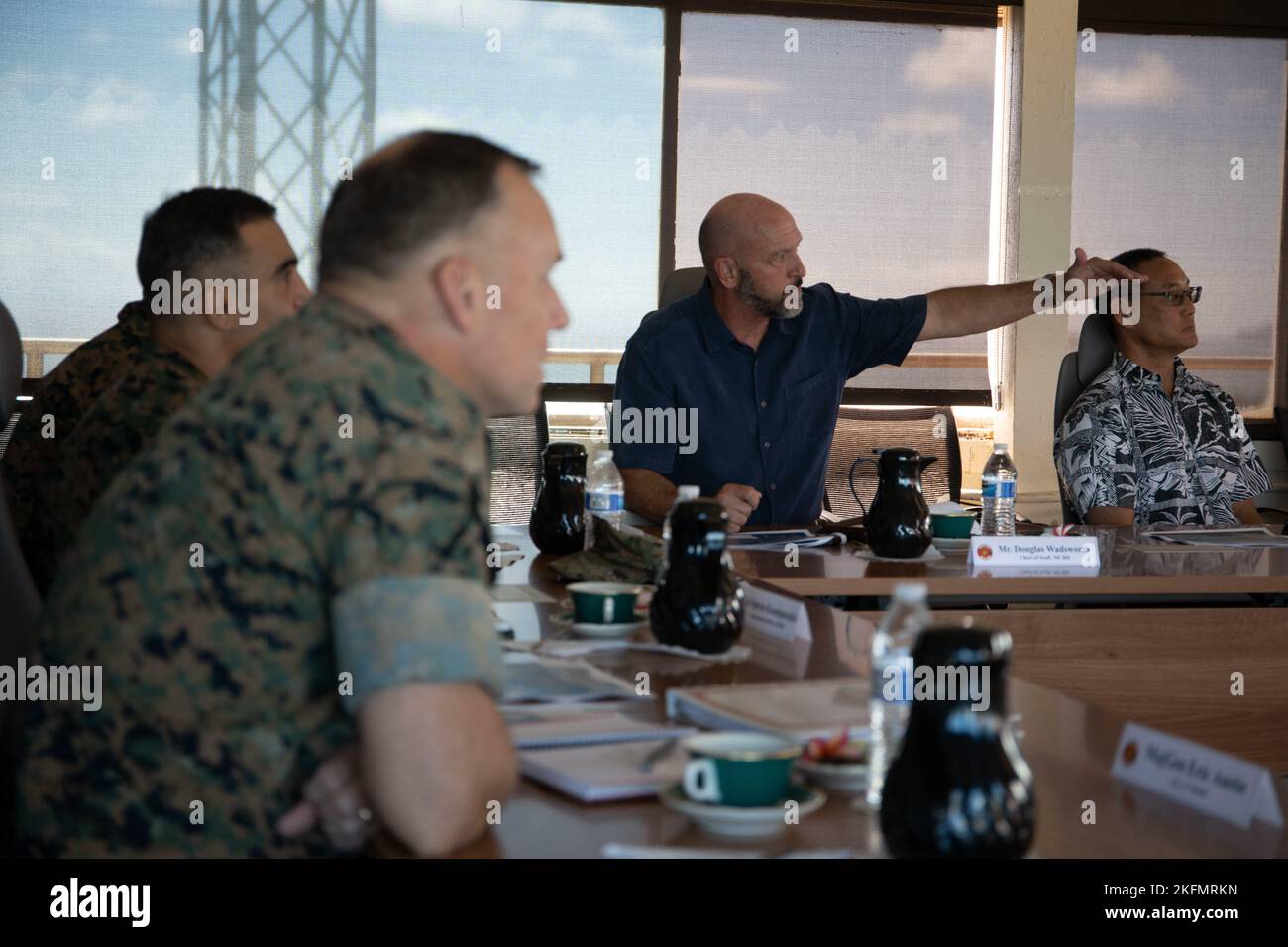 Douglas Wadsworth, chief of staff, Marine Corps Base Hawaii, briefs U.S ...