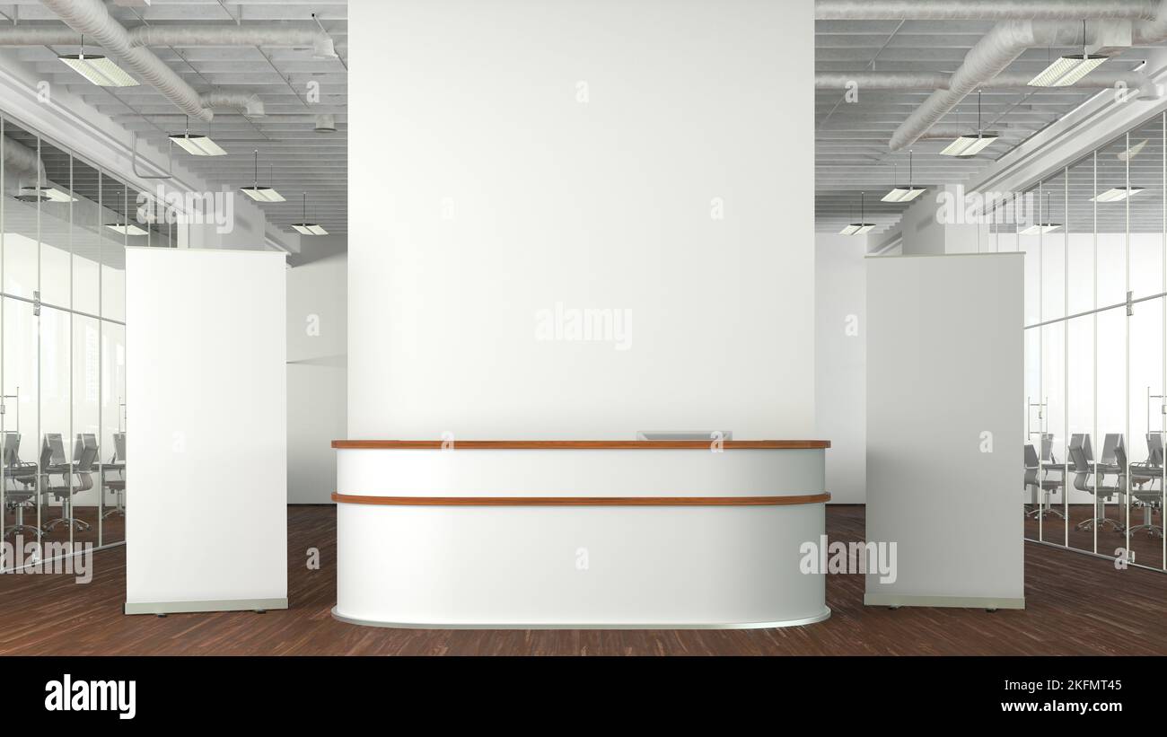 Blank roll up banner stands mock up in modern office with office ...