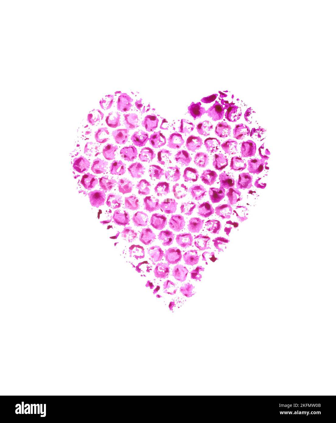 Watercolor hand drawn colorful stamp of heart on white background,love ...