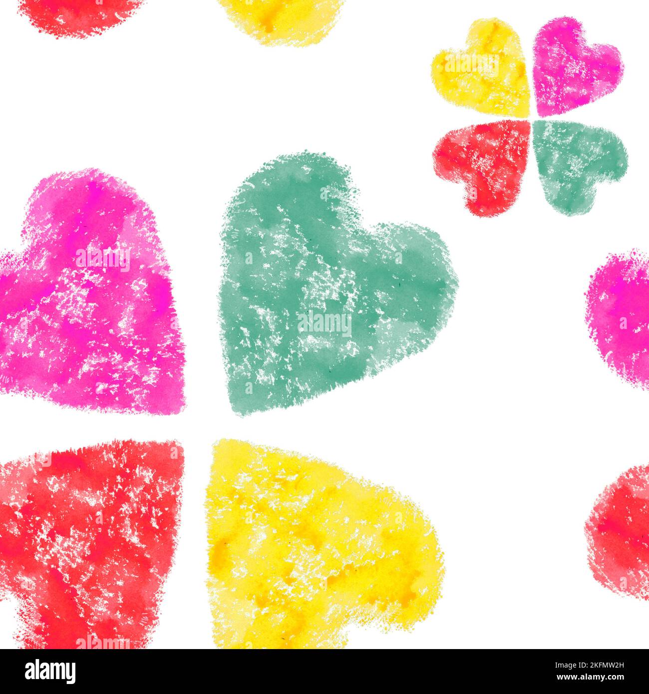 Hand drawn watercolor Valentines seamless pattern with colored stamps ...