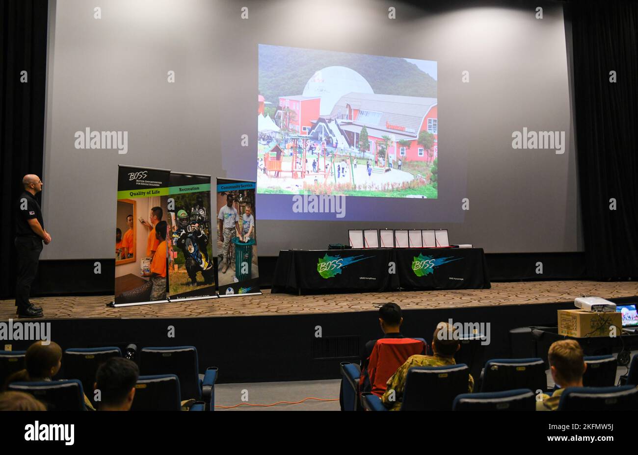 U.S. Army Soldiers watch an end-of-year recap video during the Better ...