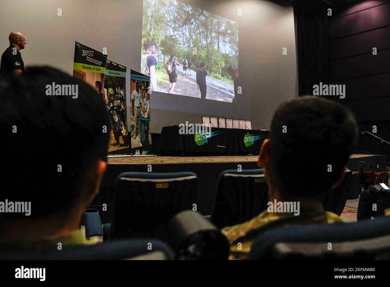 U.S. Army Soldiers watch an end-of-year recap video during the Better ...