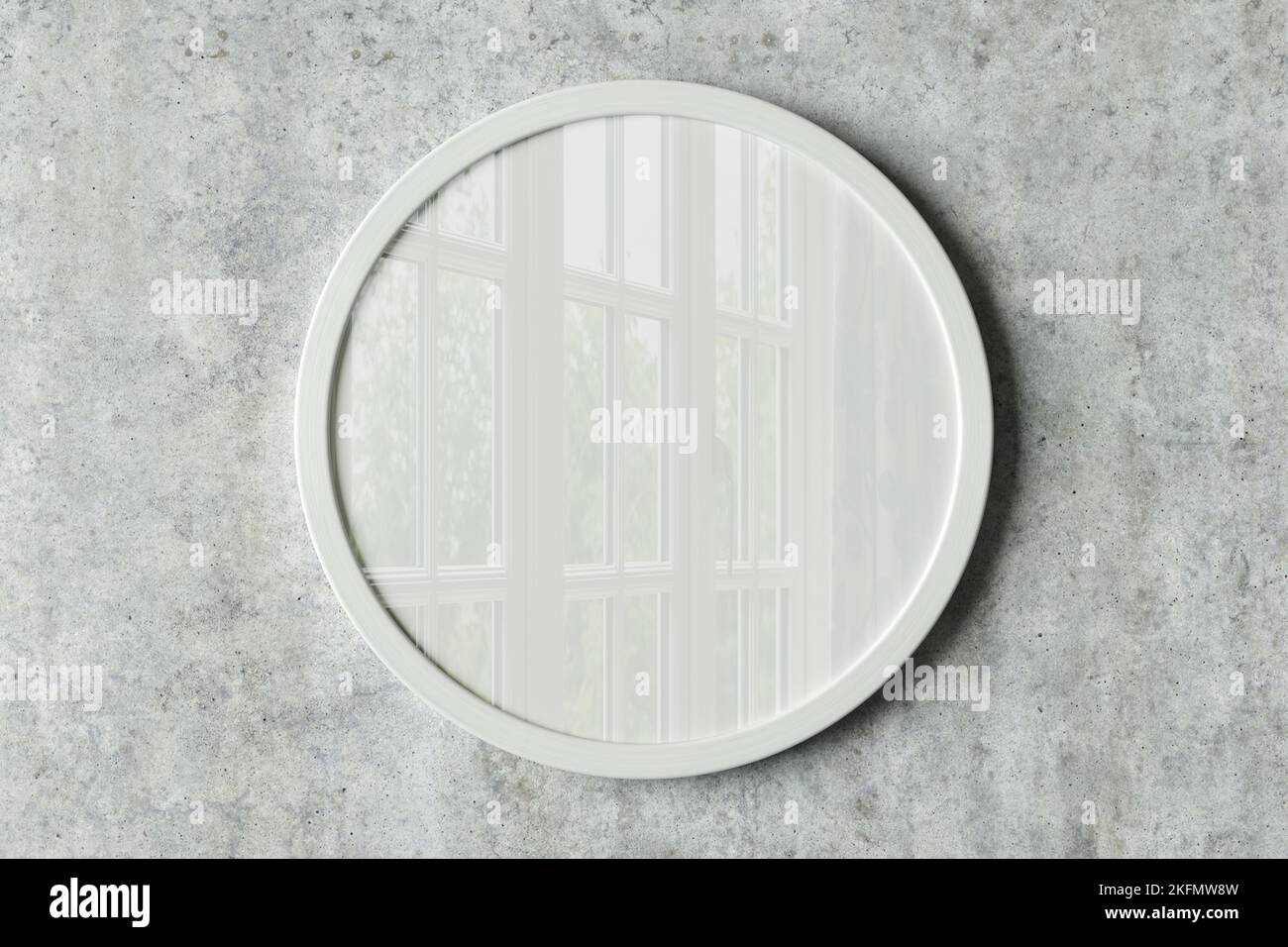 White round frame poster mock up on the concrete wall. Front view Stock ...
