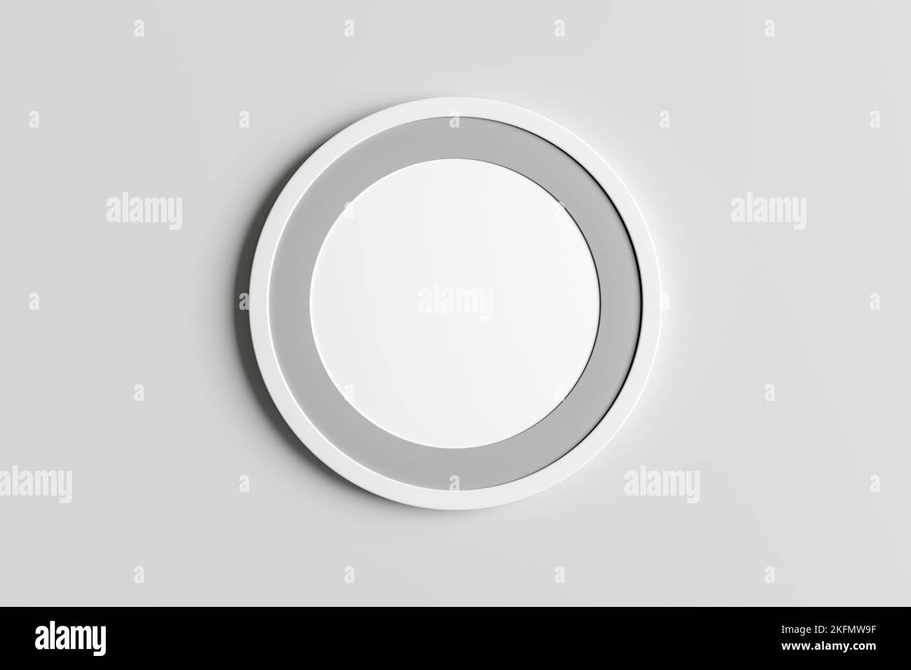 White round frame poster mock up on the white wall. Front view Stock ...