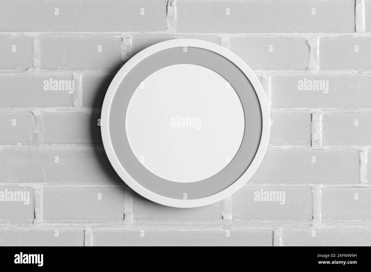 White round frame poster mock up on the white brick wall. Front view ...