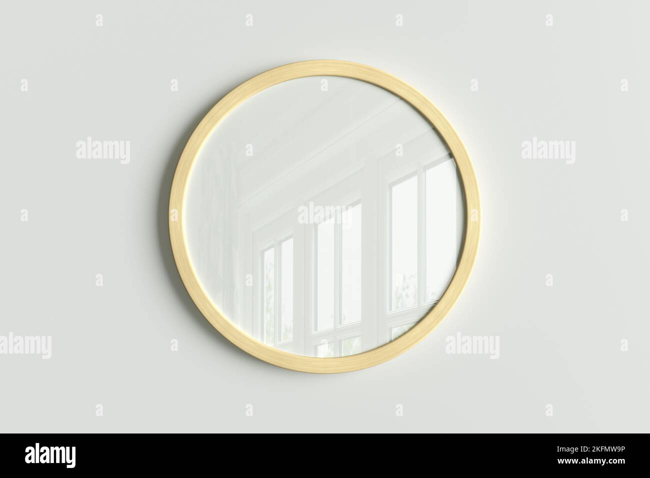 Wooden round frame poster mock up on the white wall. Front view Stock ...