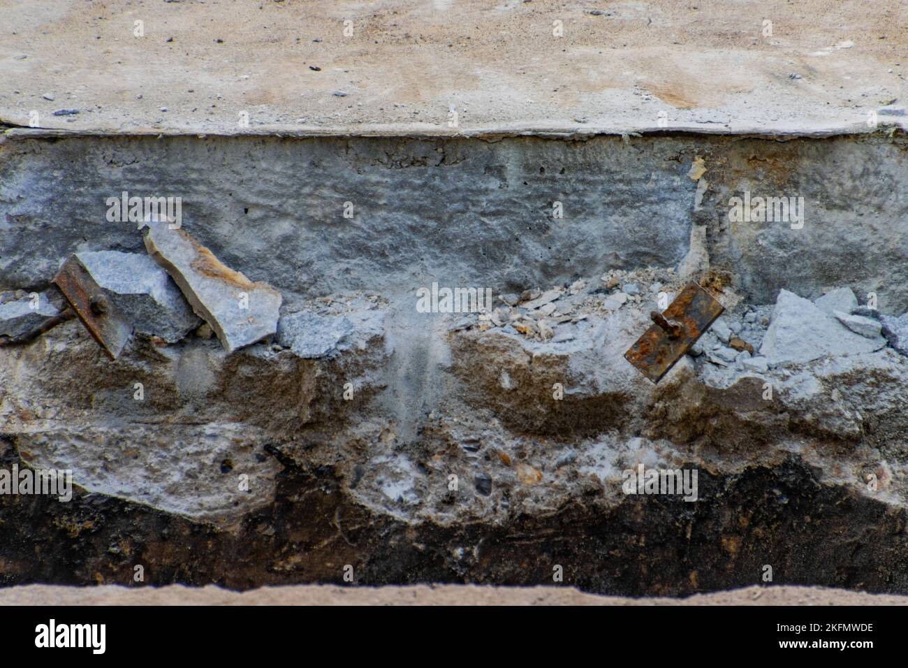 Concrete rubble in a ditch on a construction site Stock Photo - Alamy