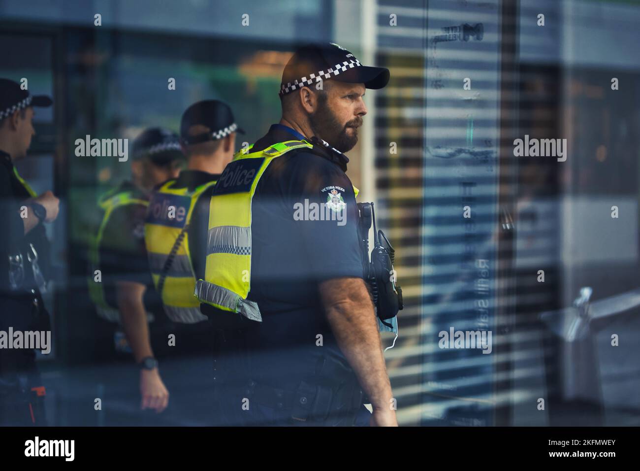 A street photo of Victoria police, view through glass window Stock ...