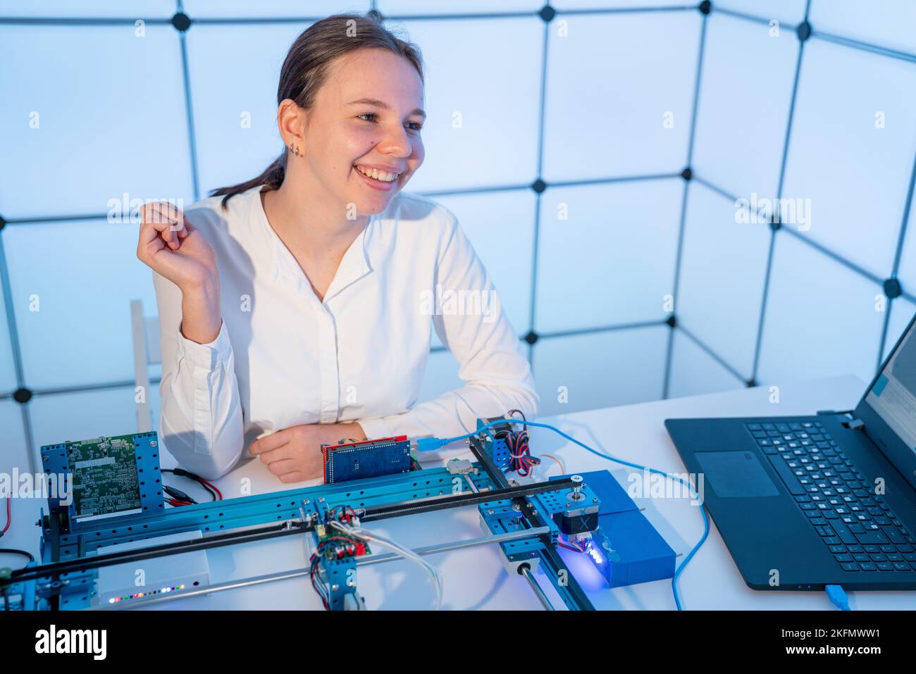 smiling student of the Technical University in the laboratory of ...