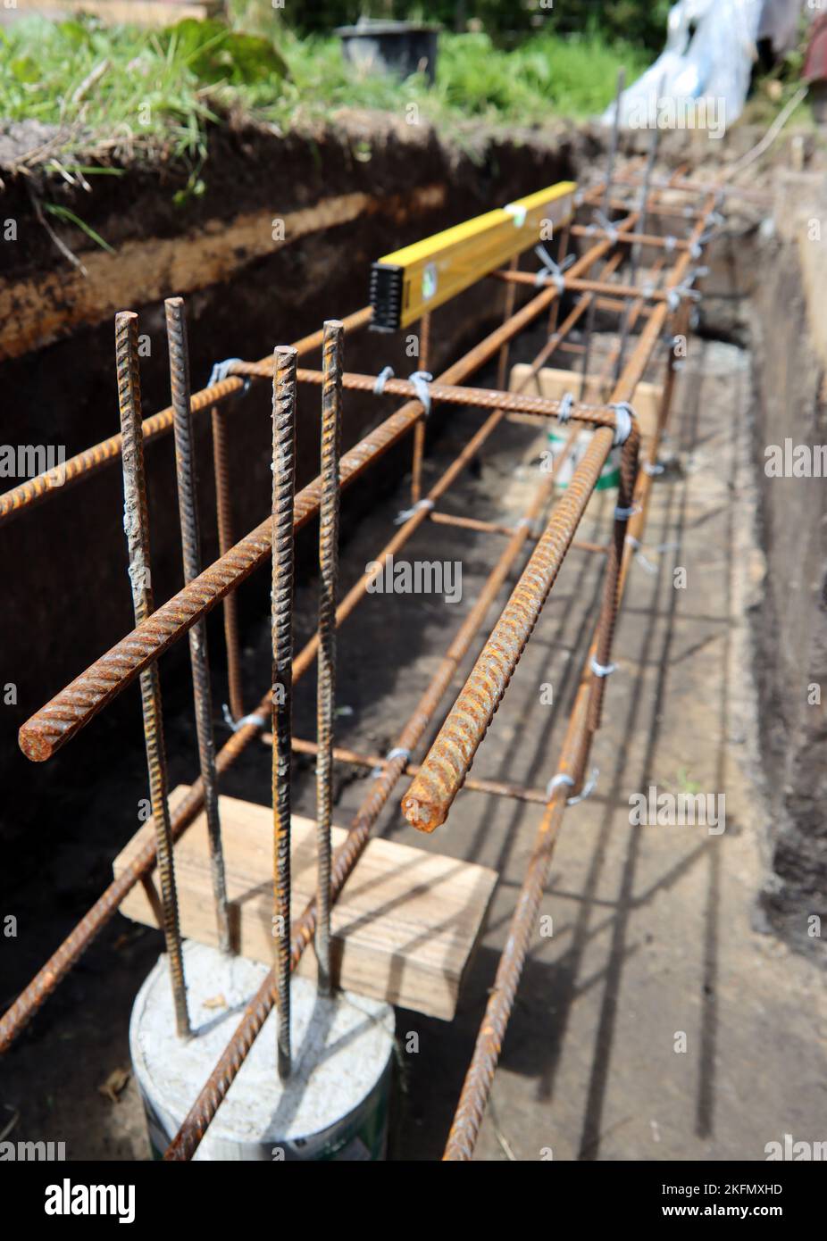 Reinforcement steel frame close up photo. Construction project in ...