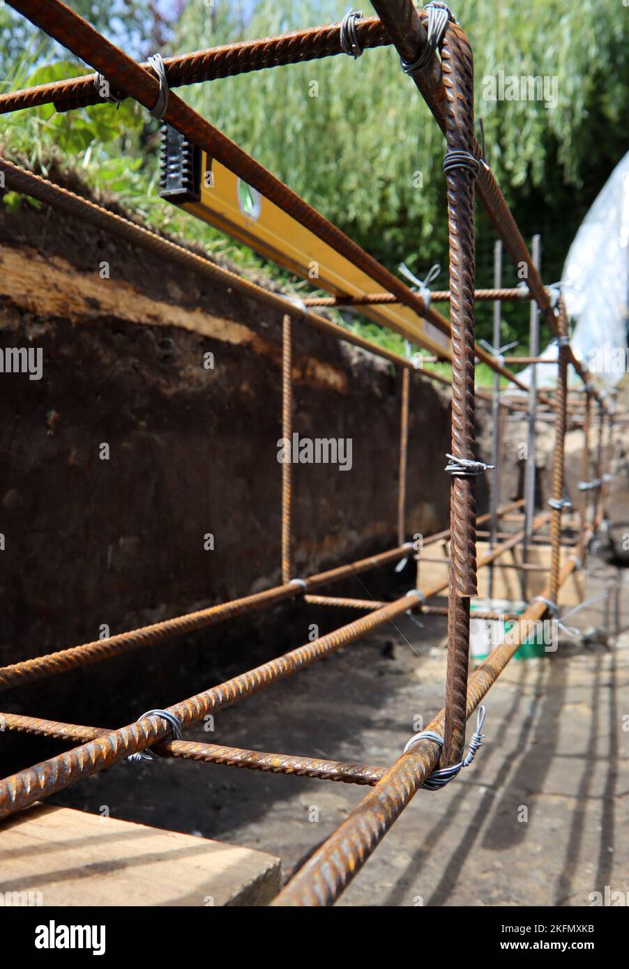 Reinforcement steel frame close up photo. Construction project in ...