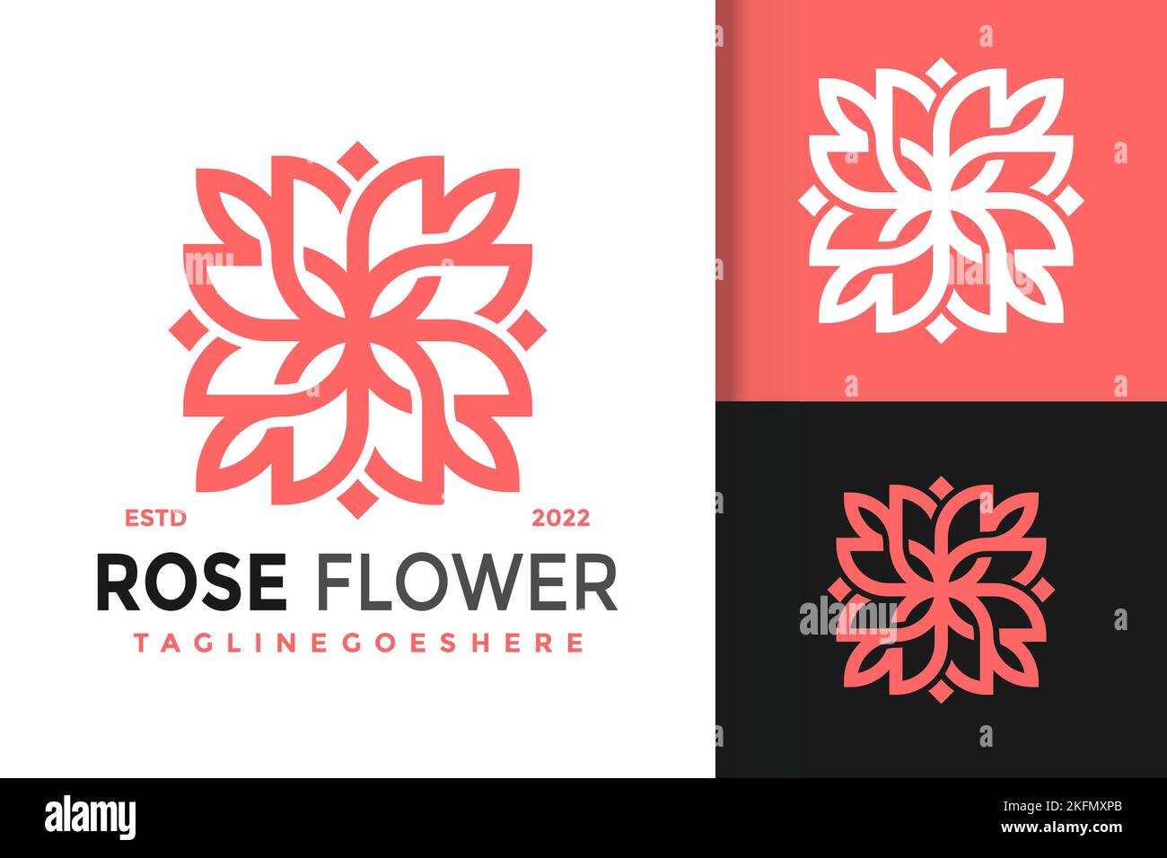A Rose Flower logo design brand identity on a white background Stock ...
