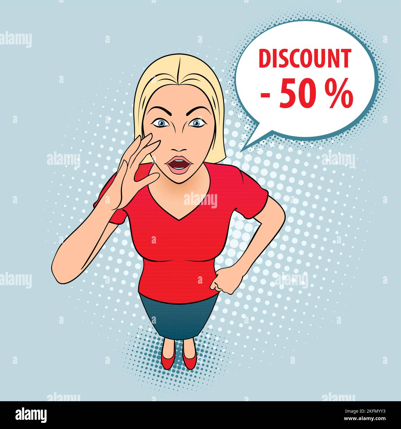 Cartoon Illustration of a Young Woman in Red Blouse with Speech Bubble ...