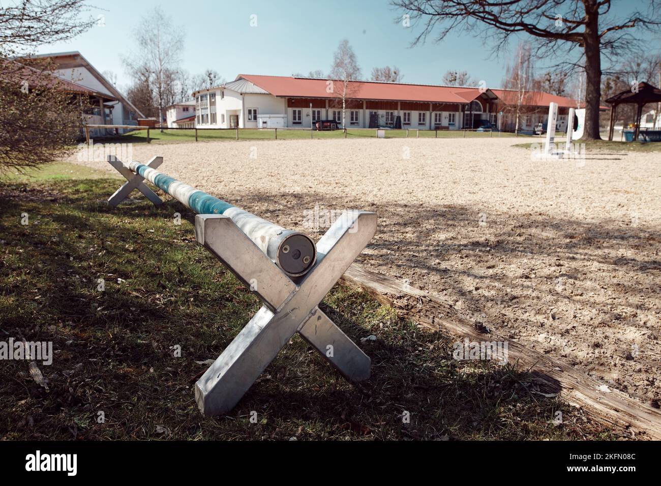 A closeup of a trunk outdoors in the dusty yard with a farm sunlit ...