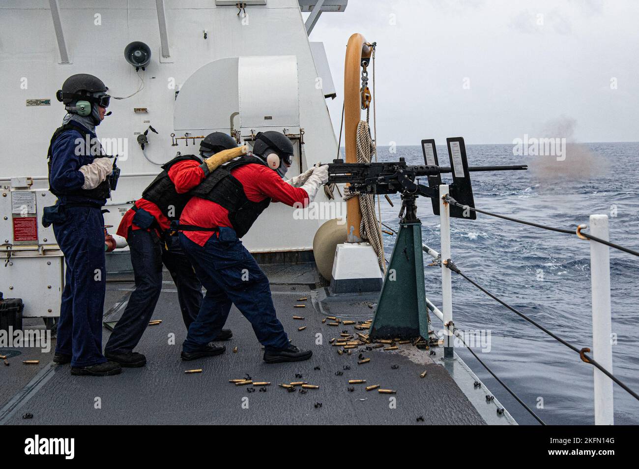USCGC Hamilton (WMSL 753) crew members conduct .50 caliber machine gun ...