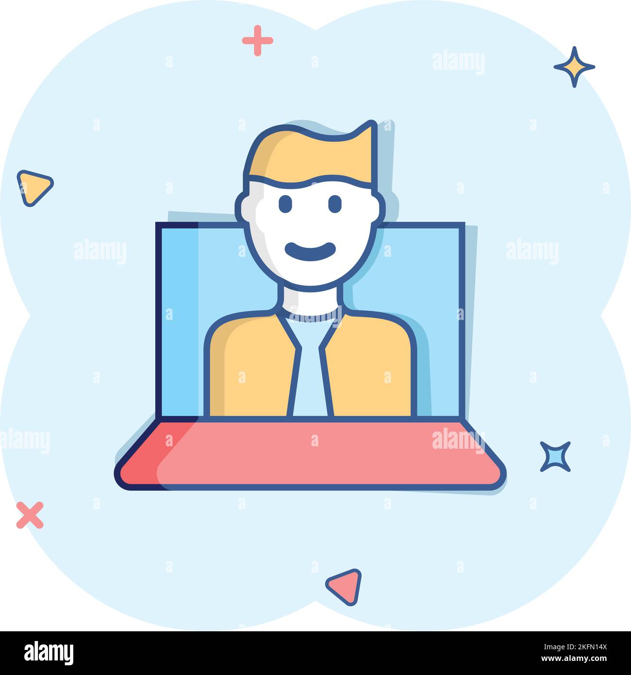 People with laptop computer icon in comic style. Pc user cartoon vector ...