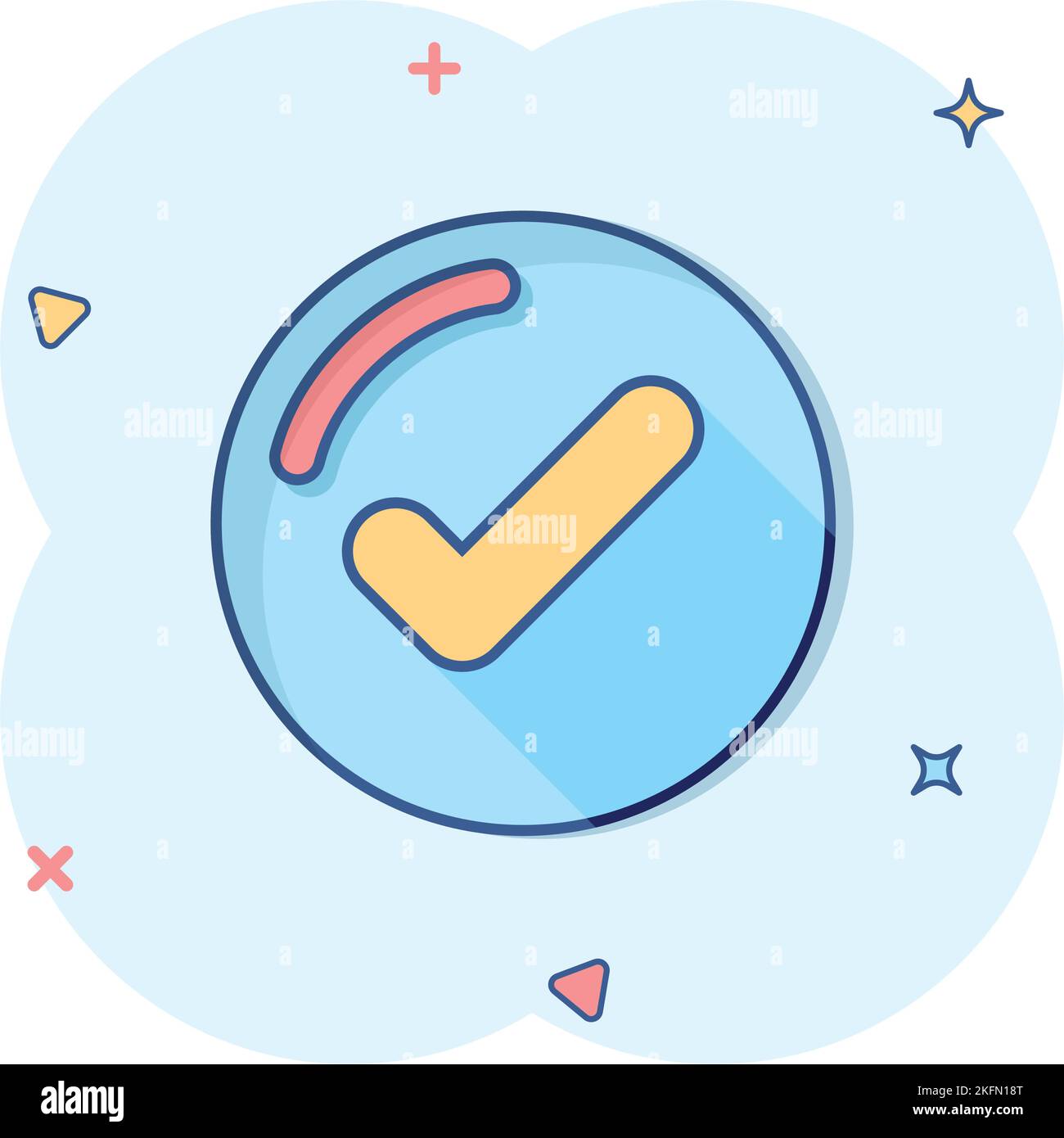 Check mark sign icon in comic style. Confirm button cartoon vector ...