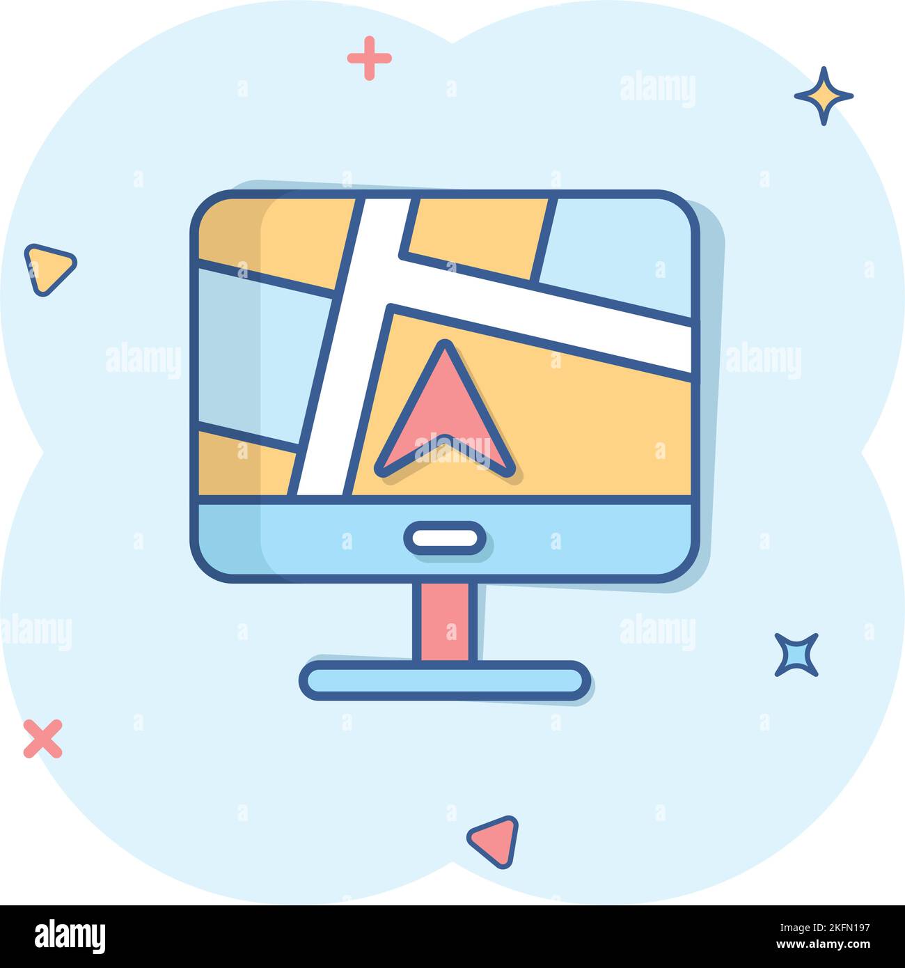 Computer navigation icon in comic style. Monitor pin gps cartoon vector ...