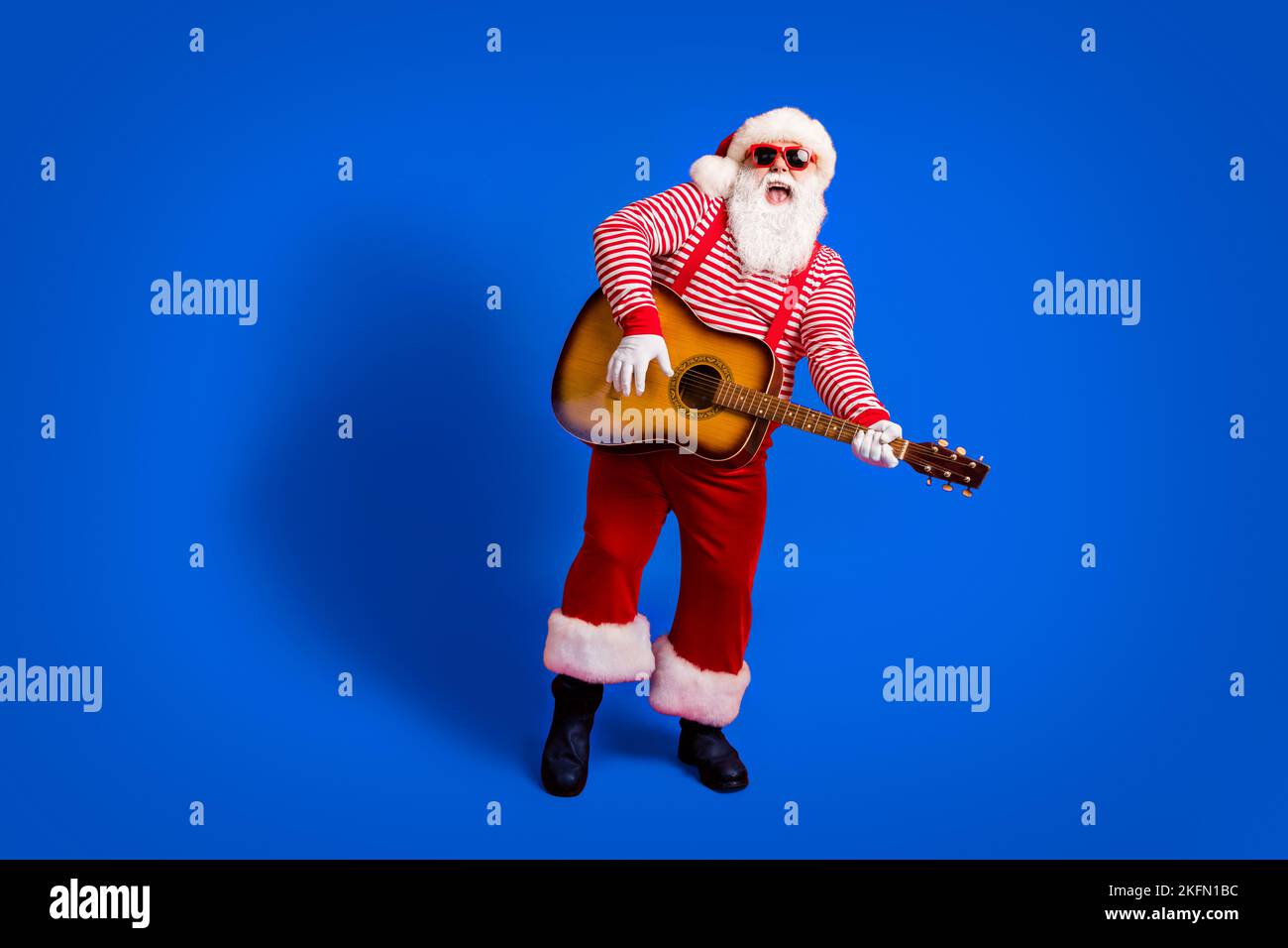 Full length body size view of his he handsome cheerful bearded fat ...