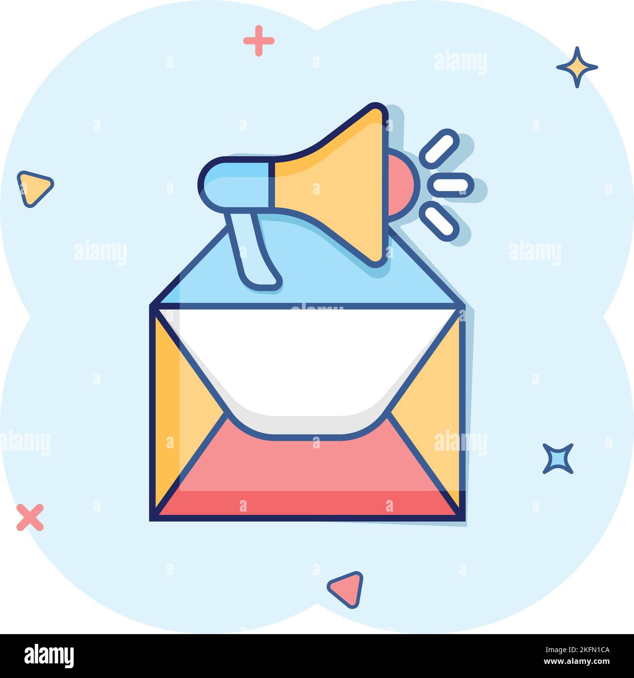 Envelope notification icon in comic style. Email with speaker cartoon ...