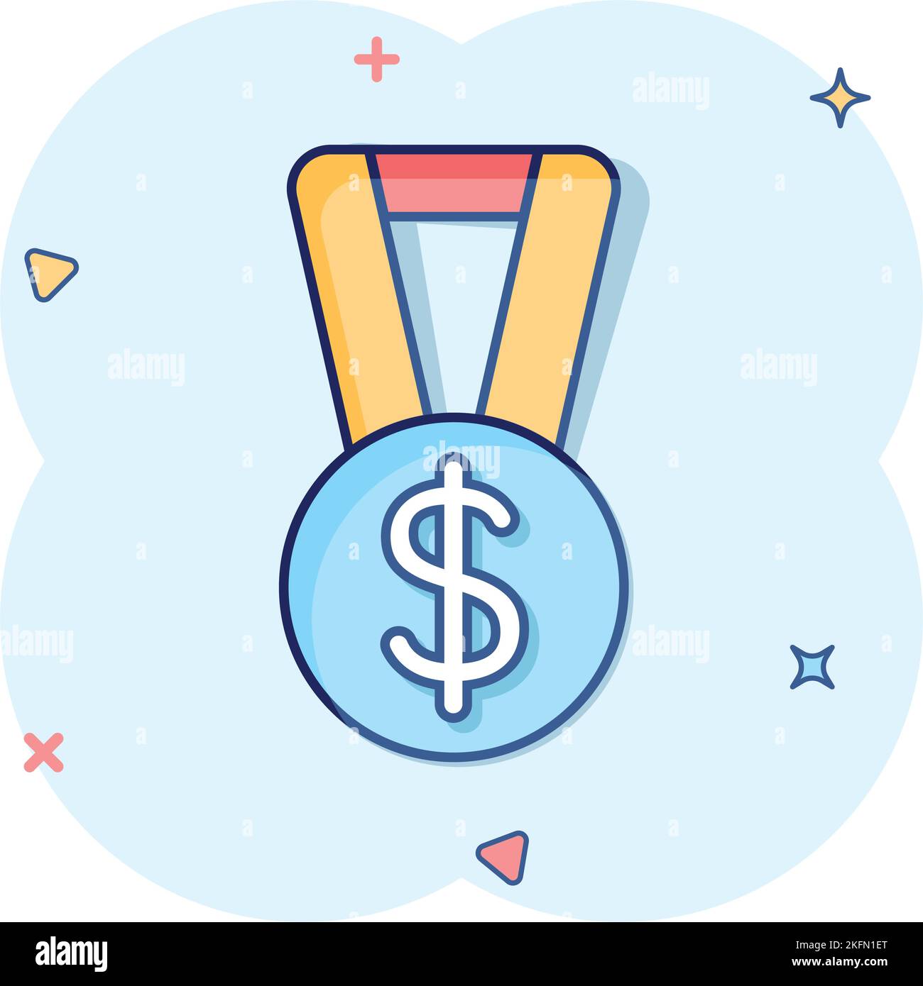 Medal with dollar icon in comic style. Money award trophy cartoon ...