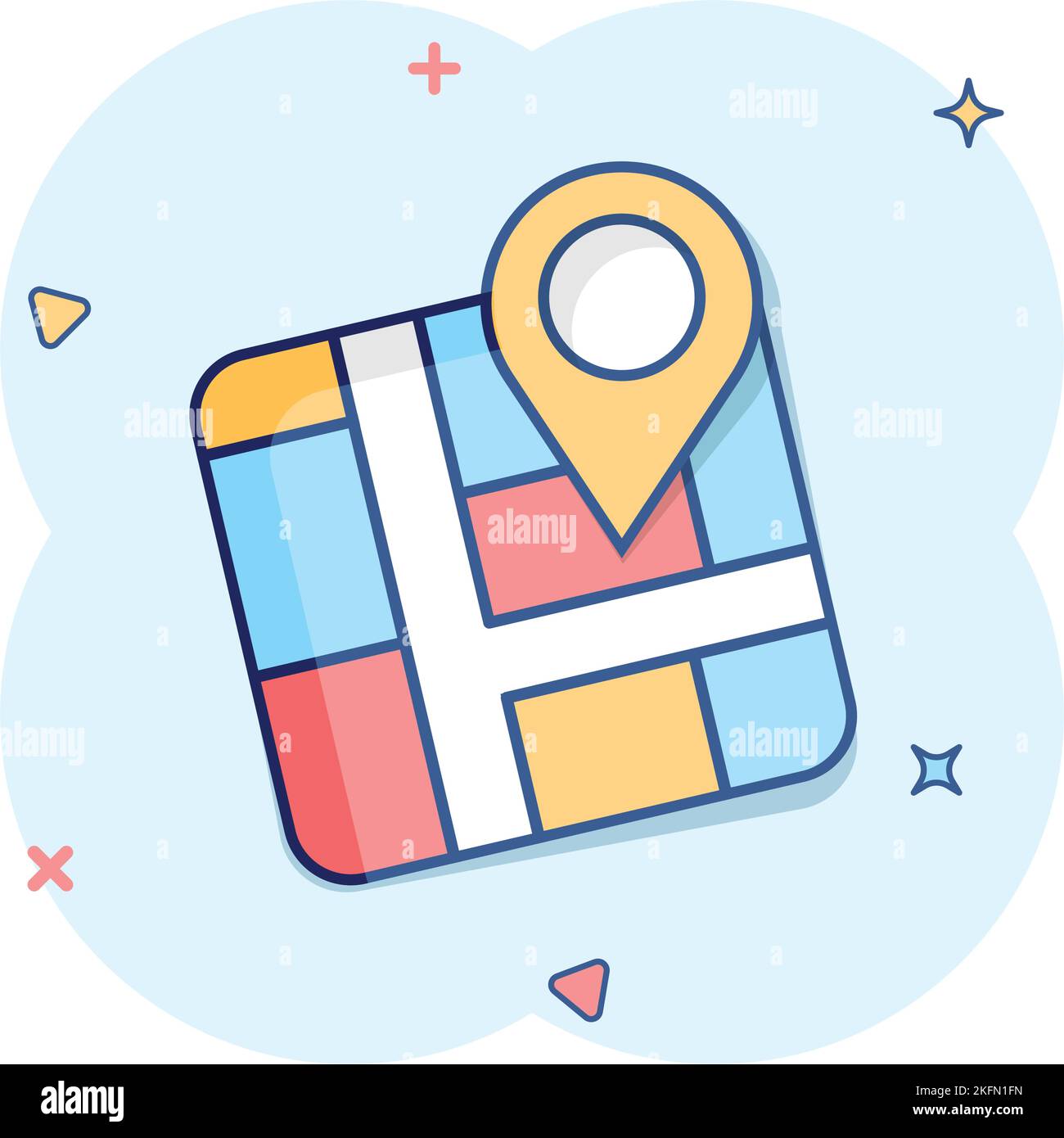 Map pin icon in comic style. GPS navigation cartoon vector illustration ...