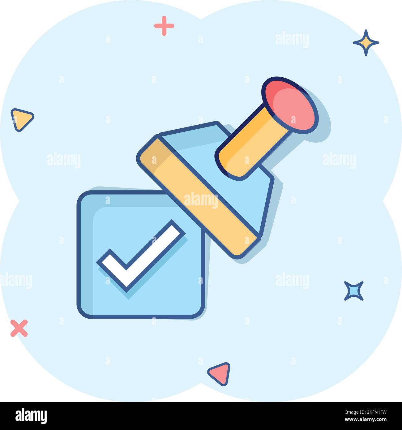 Approve stamp icon in comic style. Accept check mark cartoon vector ...