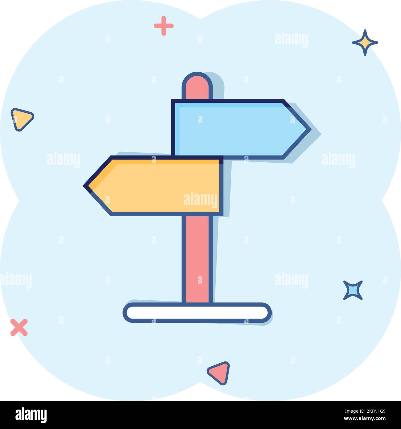 Crossroad signpost icon in comic style. Road direction cartoon vector ...
