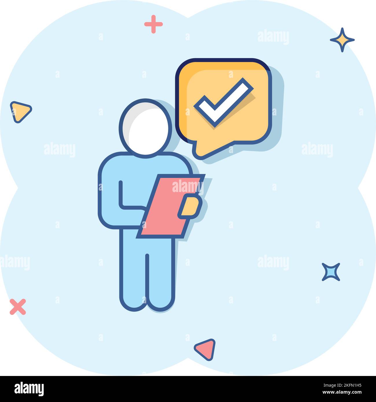 Organization management icon in comic style. People with check mark ...