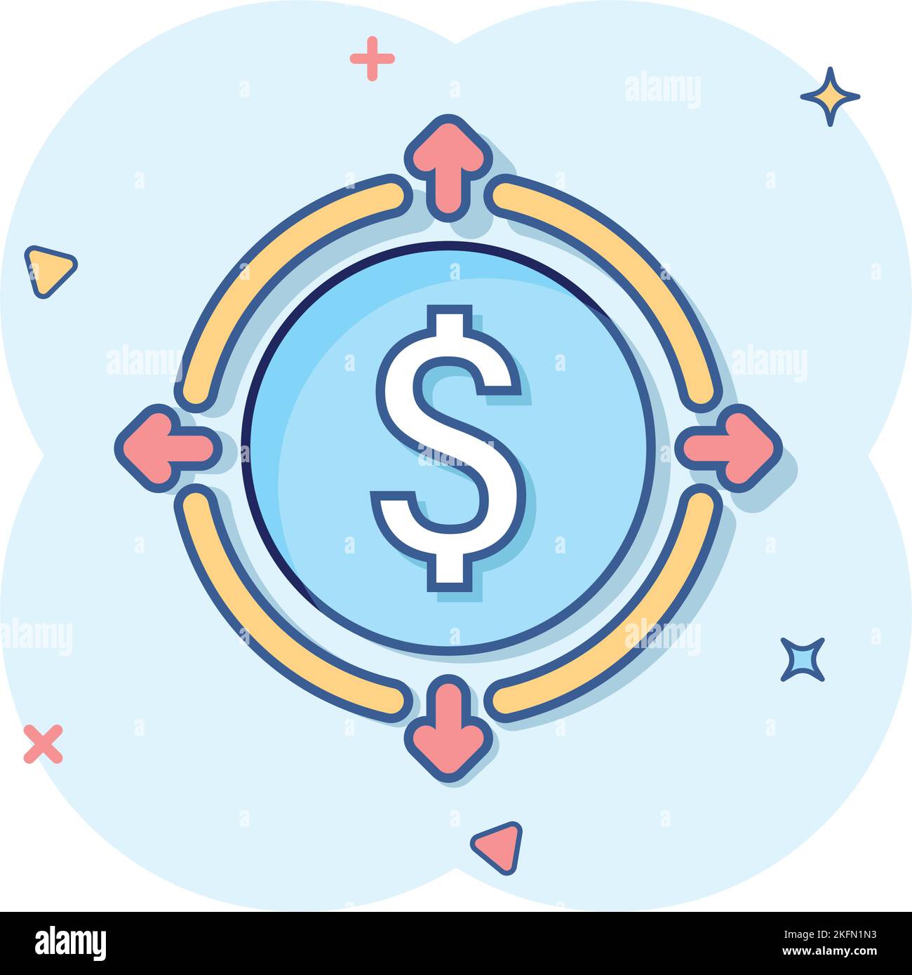 Money revenue icon in comic style. Dollar coin cartoon vector ...