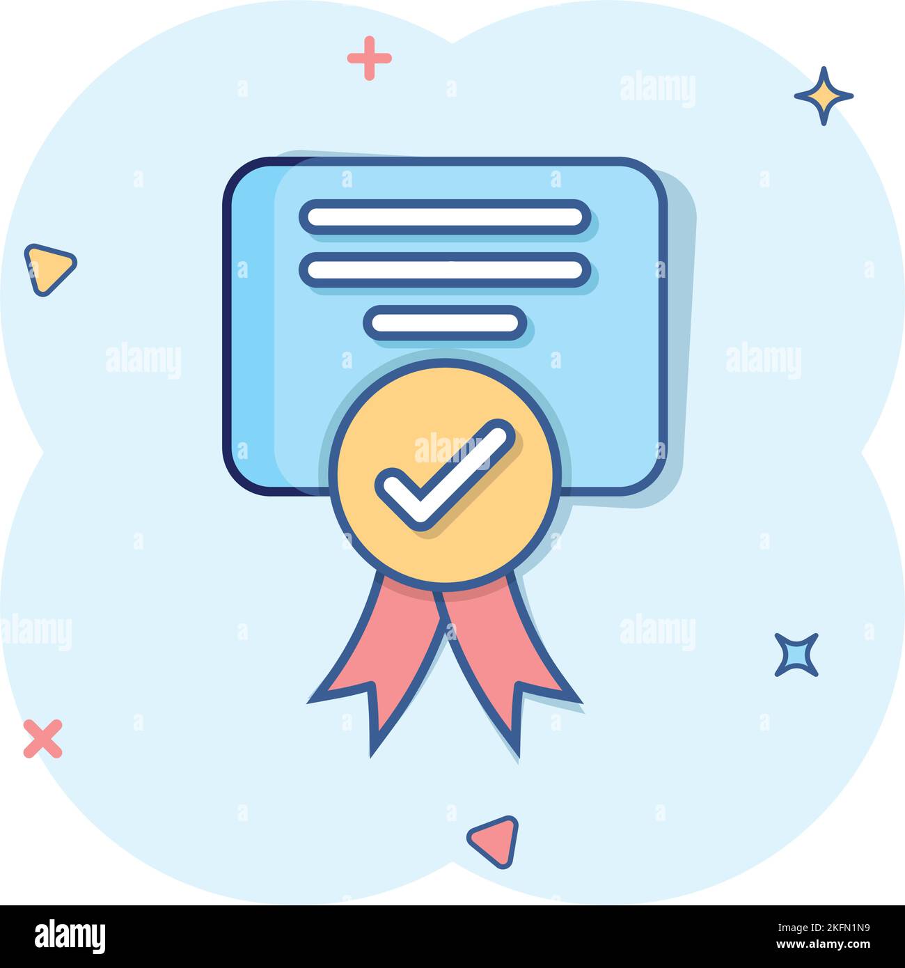 Approve certificate icon in comic style. Document check mark cartoon ...