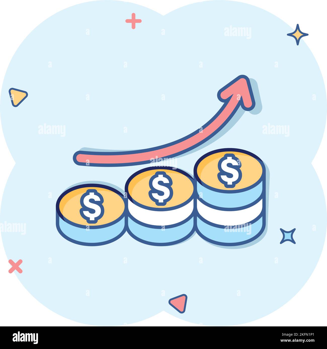 Income rate increase icon in comic style. Finance performance cartoon ...