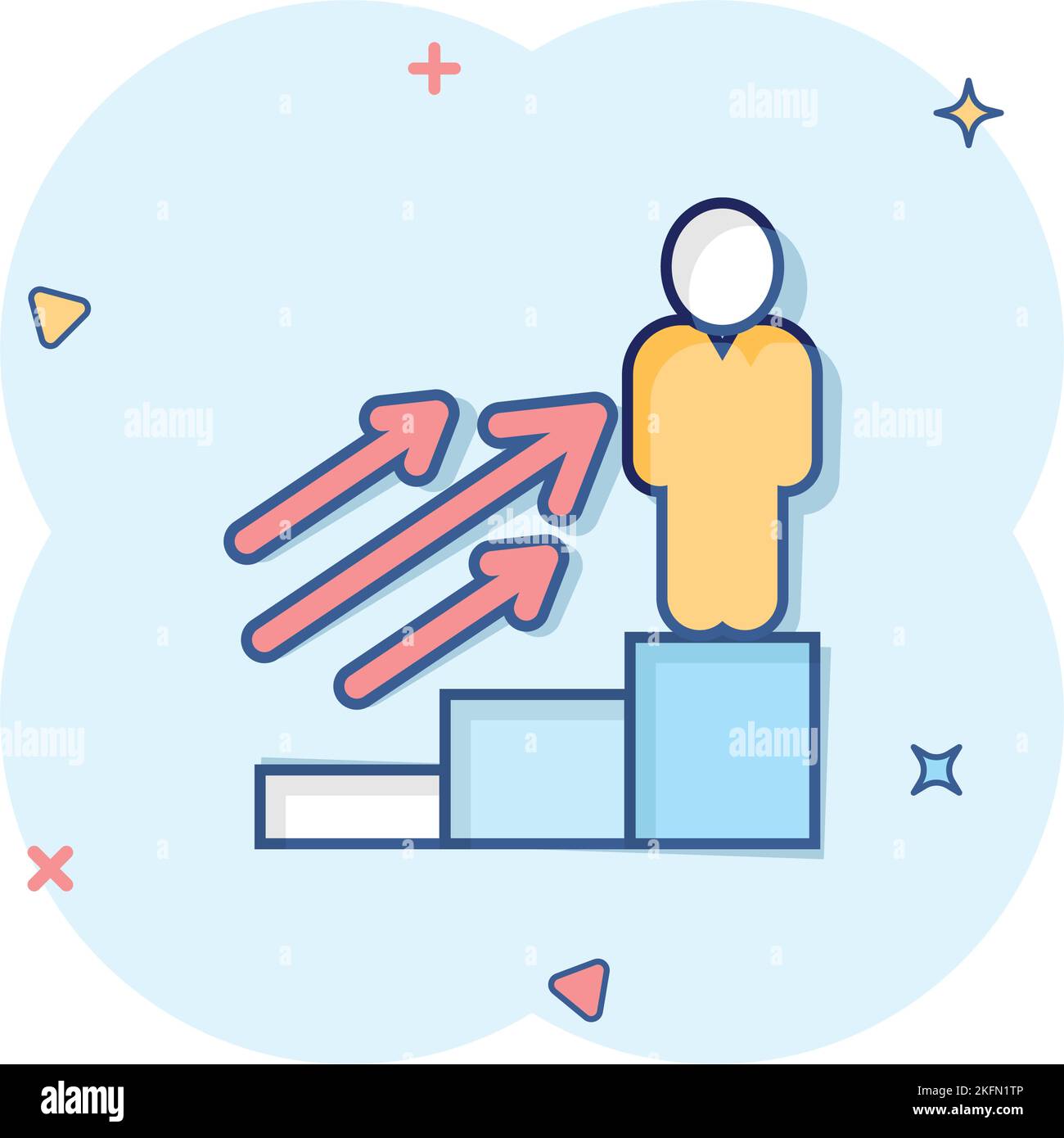 People with growth arrow icon in comic style. Work strategy cartoon ...