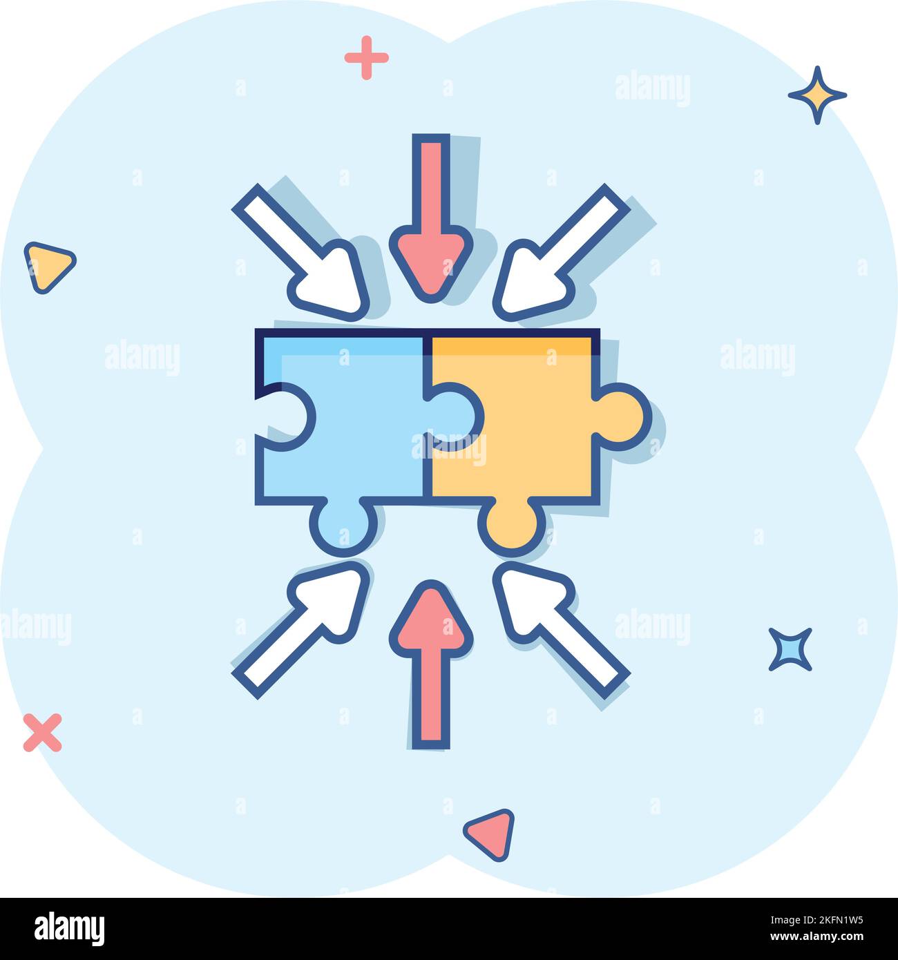 Puzzle jigsaw icon in comic style. Solution compatible cartoon vector ...