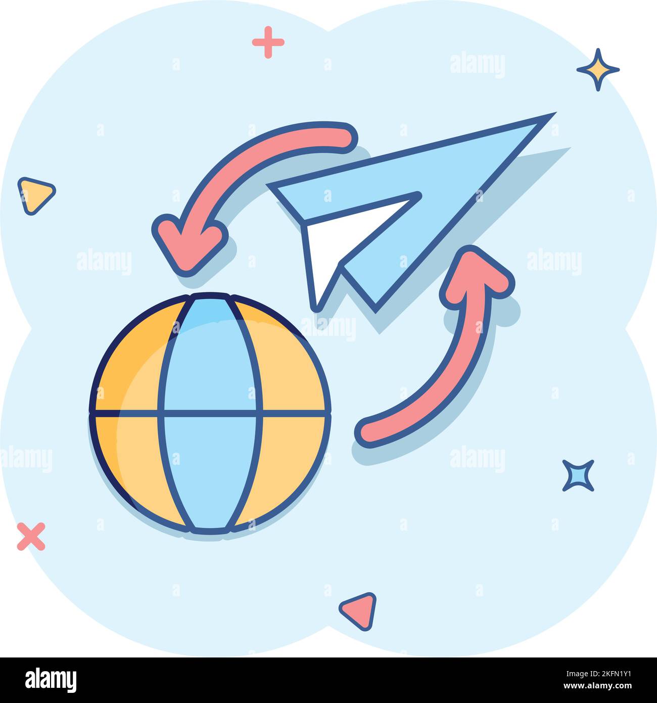 Global travel icon in comic style. Paper plane cartoon vector ...