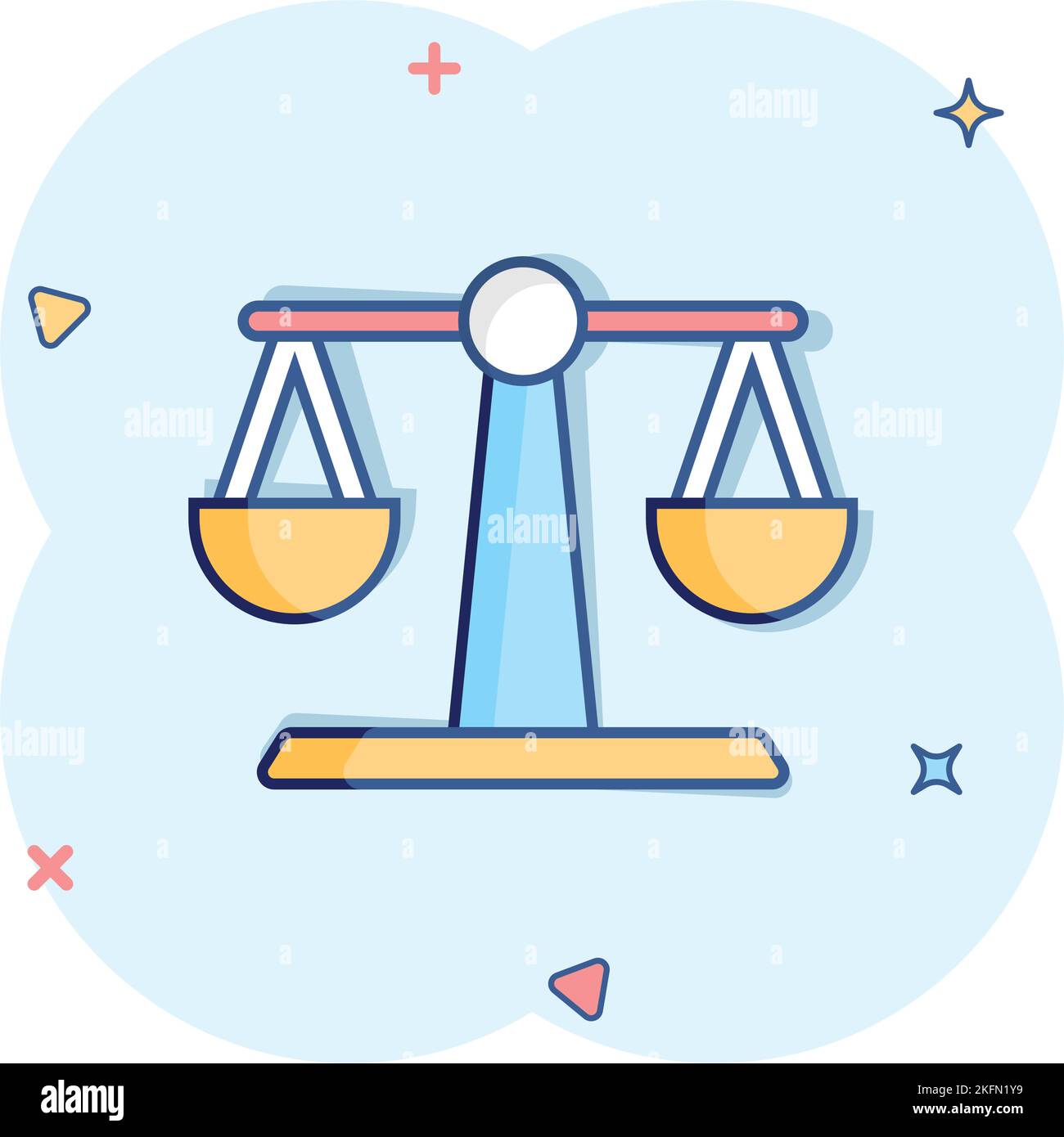 Scale balance icon in comic style. Justice cartoon vector illustration ...