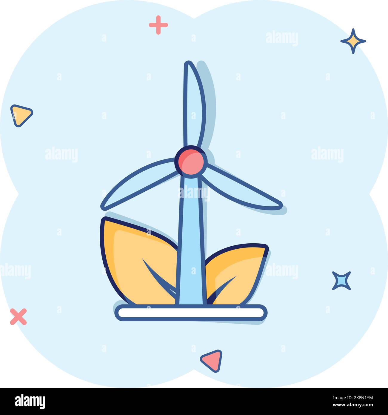 Eco energy icon in comic style. Leaf wind power plant cartoon vector ...
