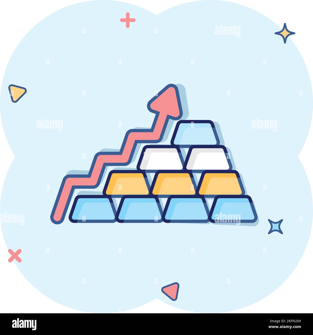 Gold stack price increase icon in comic style. Silver brick diagram ...