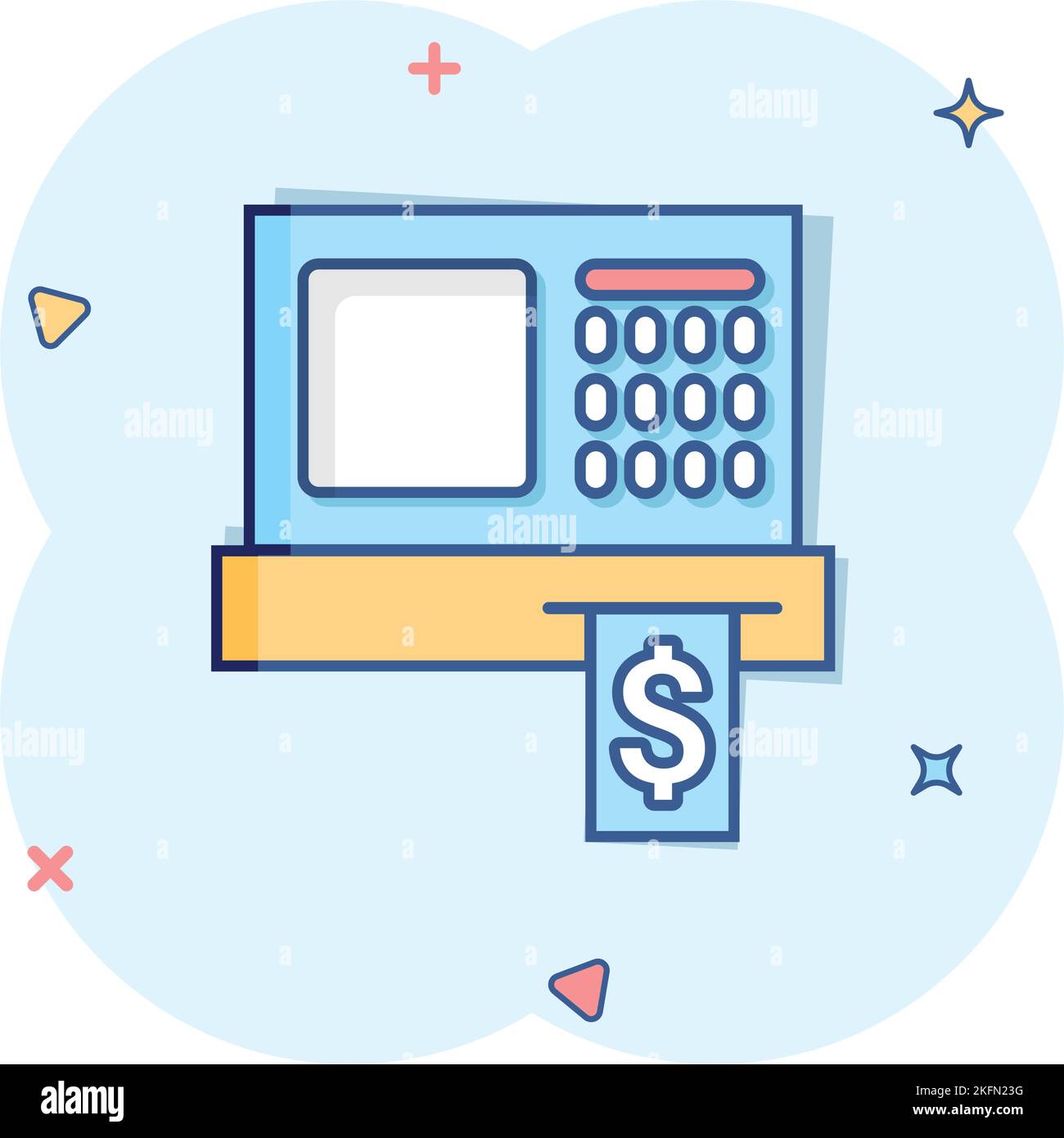 Cash register icon in comic style. Check machine cartoon vector ...