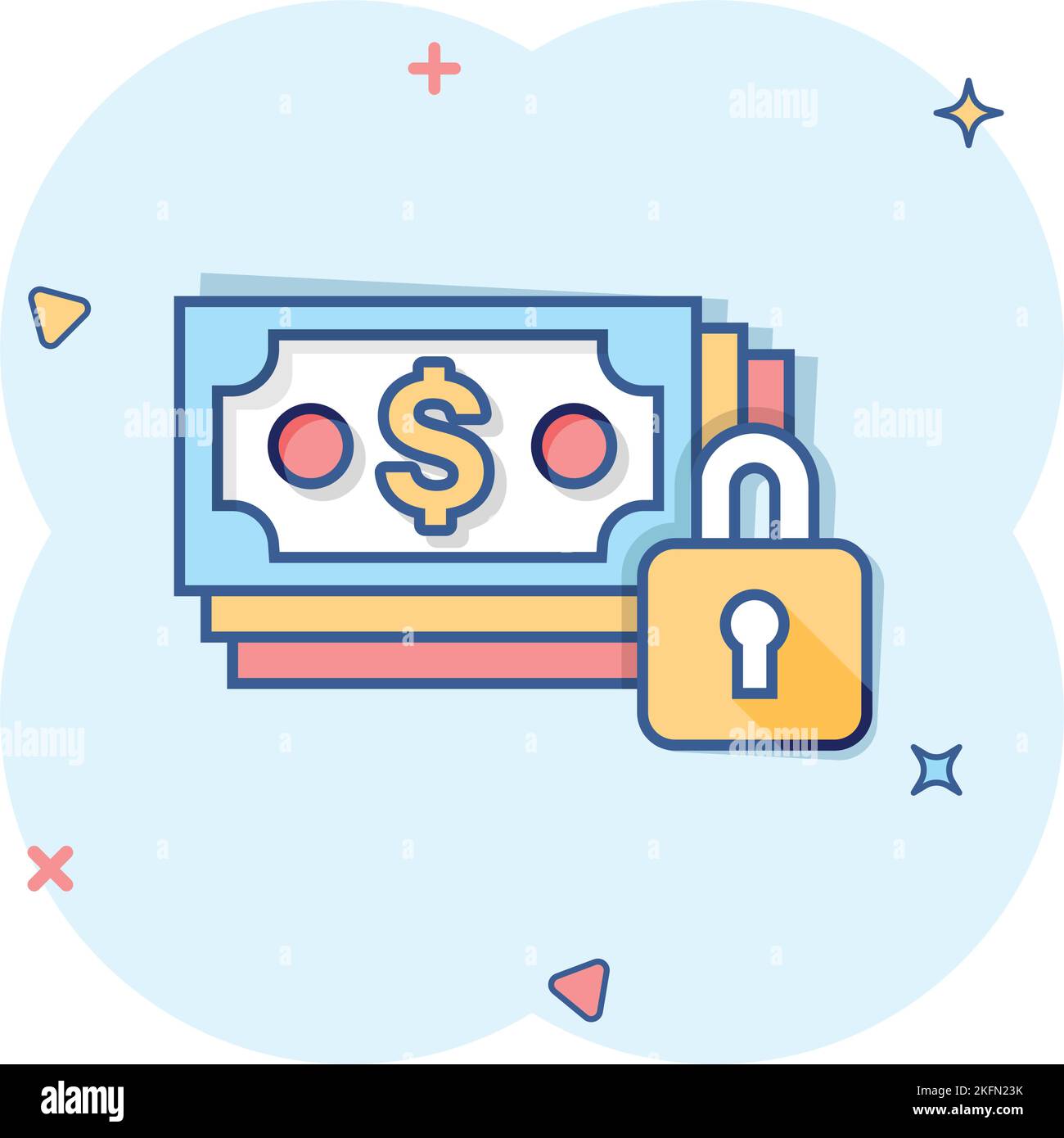 Dollar banknote with lock icon in comic style. Dollar cash safe cartoon ...