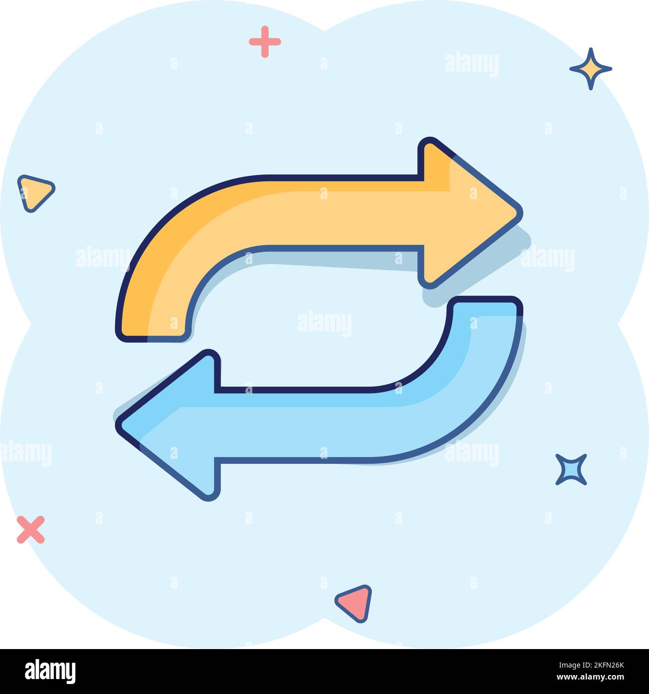 Arrow rotation icon in comic style. Sync action cartoon vector ...